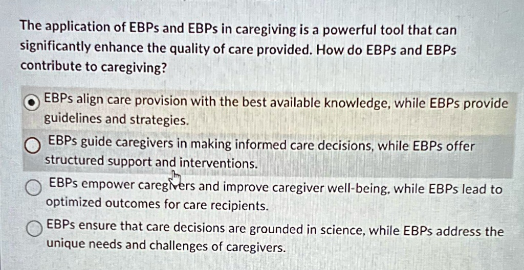 the application of ebps and ebp in caregiving is a powerful tool that can significantly enhance ...
