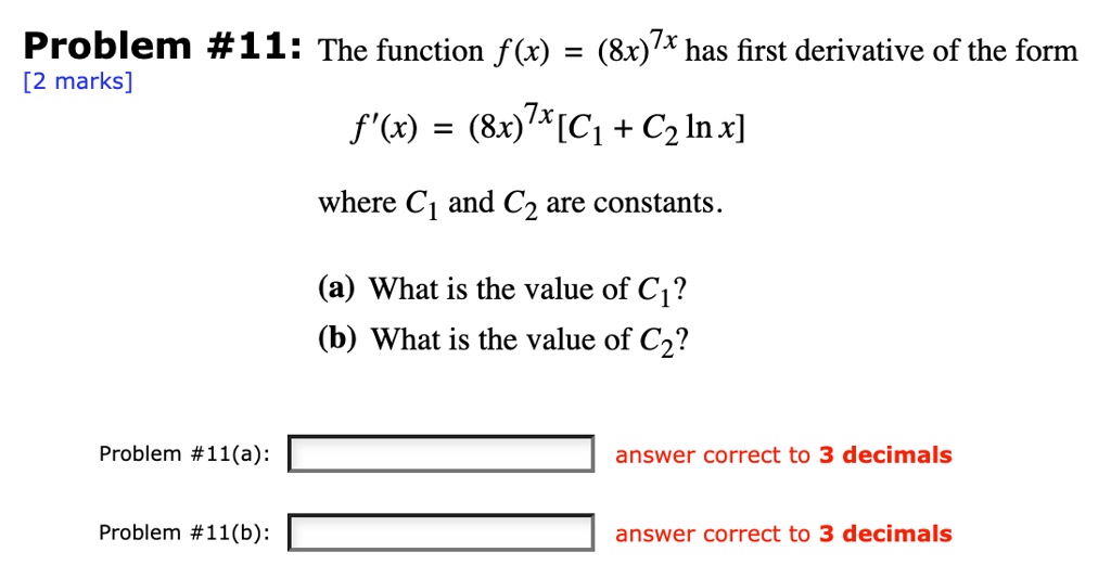 SOLVED: Problem #11: The function f(r) = (8x)^2 has a first derivative ...