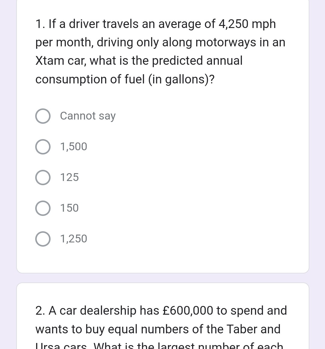 1. If a driver travels an average of 4,250 mph per month, driving only along motorways in an ...