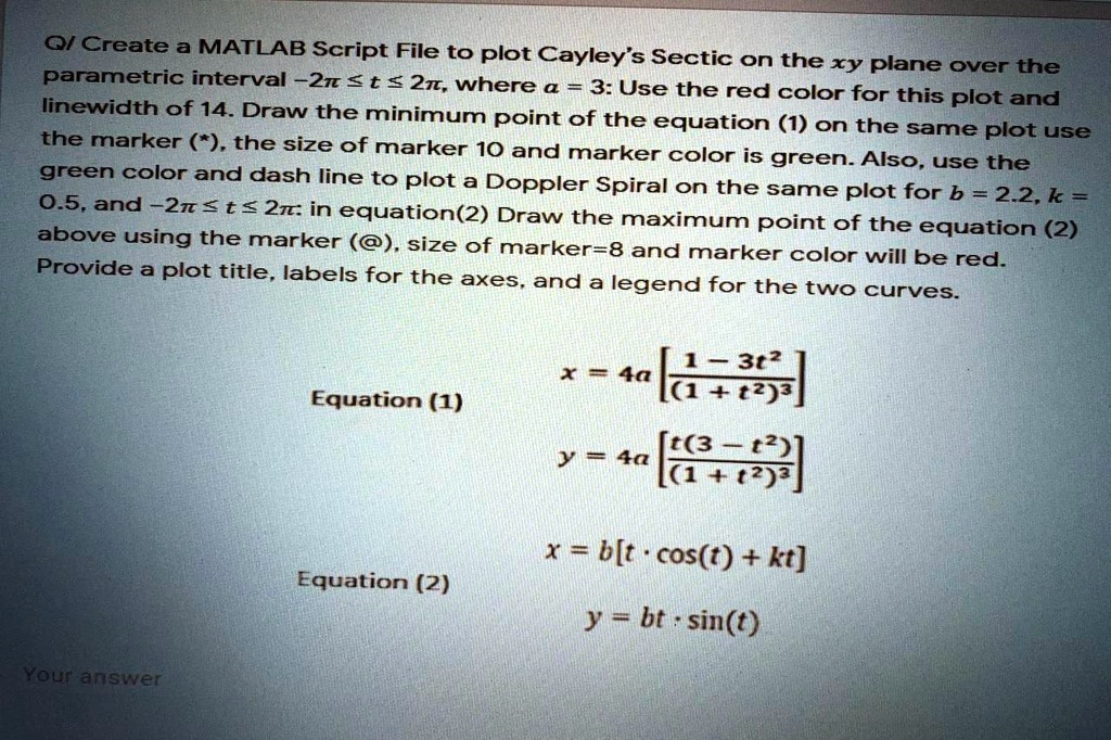 SOLVED: QI Create a MATLAB Script File to plot Cayley's Sectic on the xy plane parametric ...