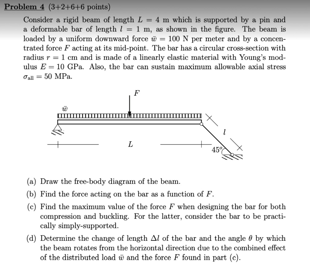 SOLVED: Problem 4 (3+2+6+6 points) Consider a rigid beam of length L ... SOLVED: Problem 4 (3+2+6+6 points) Consider a rigid beam of length L ...