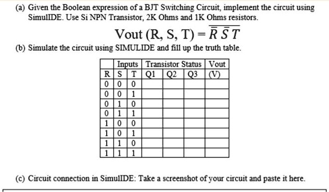Solved Given The Boolean Expression Of A Bjt Switching Circuit Implement The Circuit Using