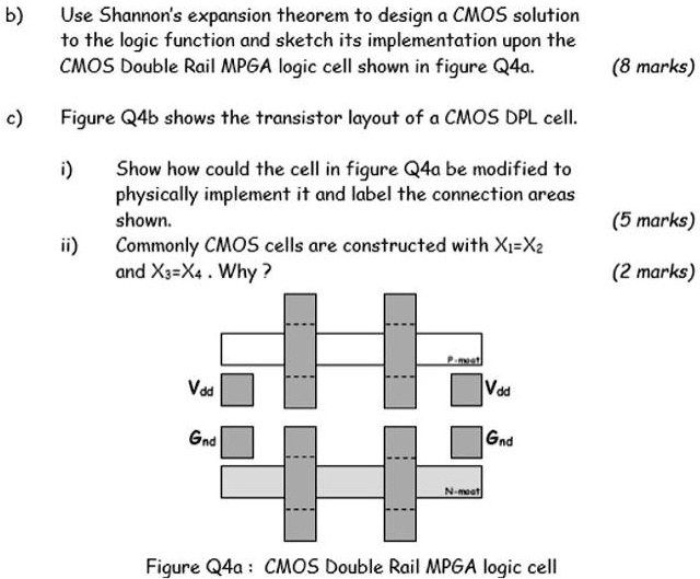 SOLVED: b) Use Shannon's expansion theorem to design a CMOS solution to the logic function and ...