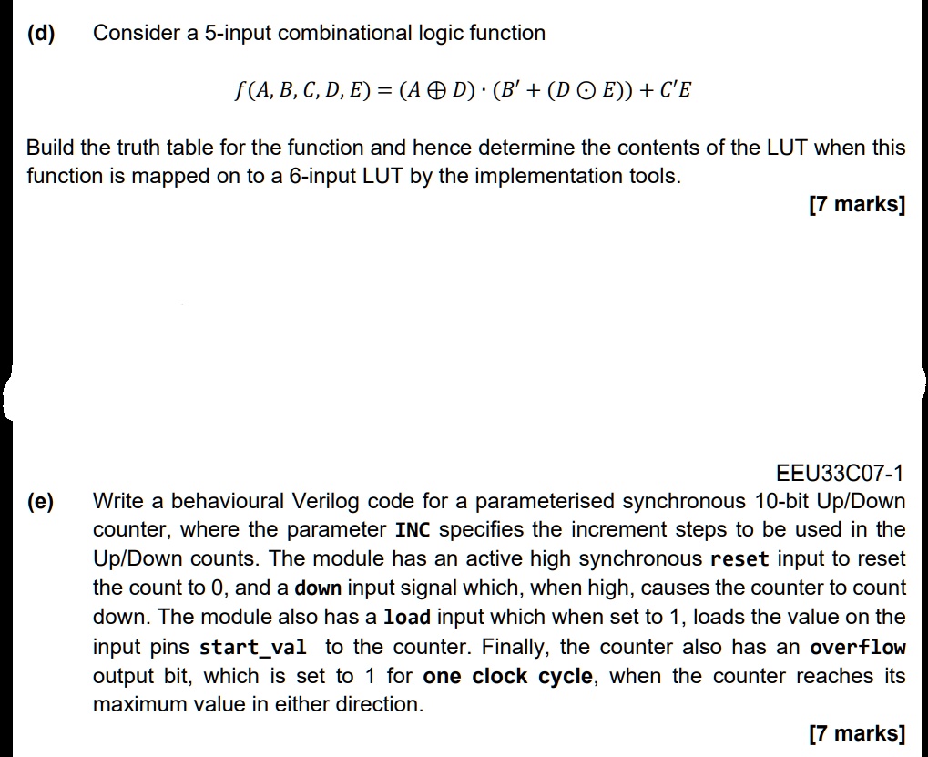 Solved D Consider A 5 Input Combinational Logic Function Fabcde
