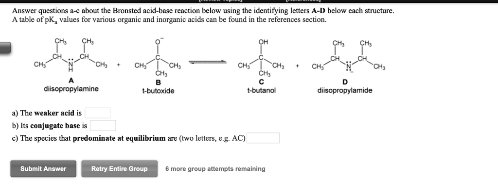 SOLVED: Answer questions a-c about the Bronsted acid-base reaction below using the identifying ...