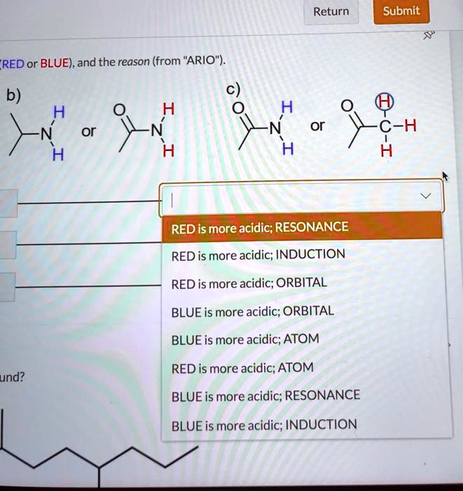 SOLVED:Return Submit 'RED or BLUE), and the reason (from "ARIO") b) Or ...