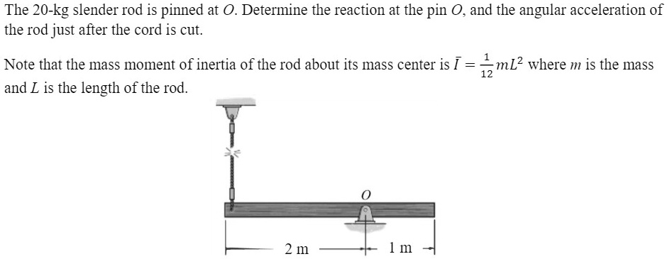 the 20 kg slender rod is pinned at o determine the reaction at the pin ...
