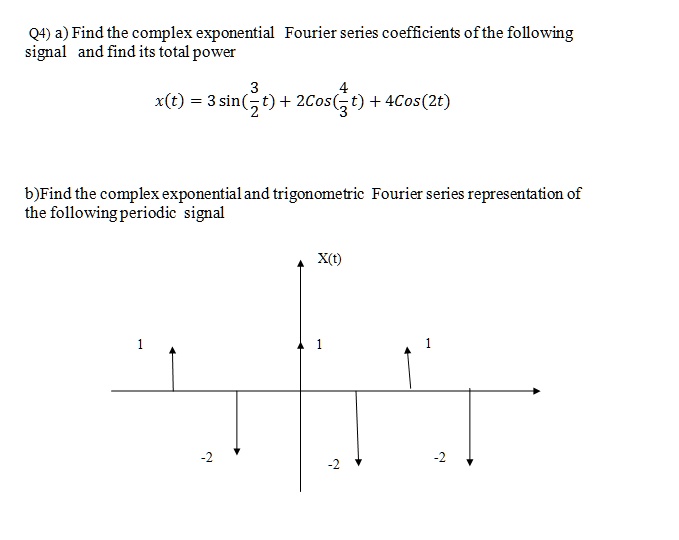 Q4) a) Find the complex exponential Fourier series coefficients of the following signal and find ...