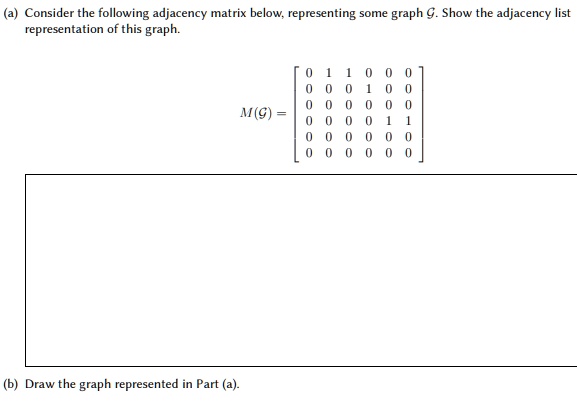 SOLVED: (a) Consider the following adjacency matrix below, representing ... SOLVED: (a) Consider the following adjacency matrix below, representing ...