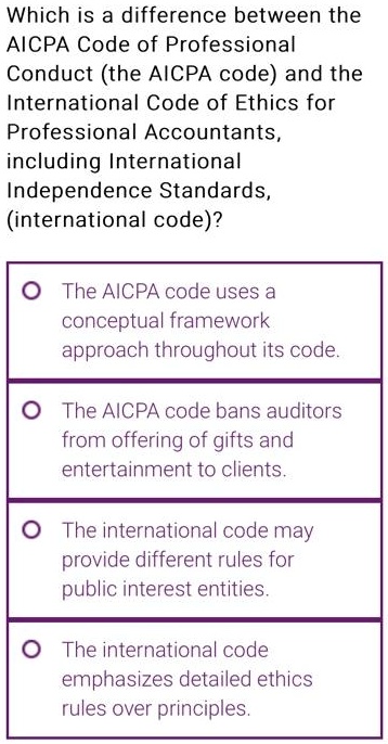 Which is a difference between the AICPA Code of Professional Conduct ...