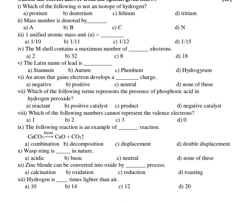 SOLVED: i) Which of the following is not an isotope of hydrogen? a ...