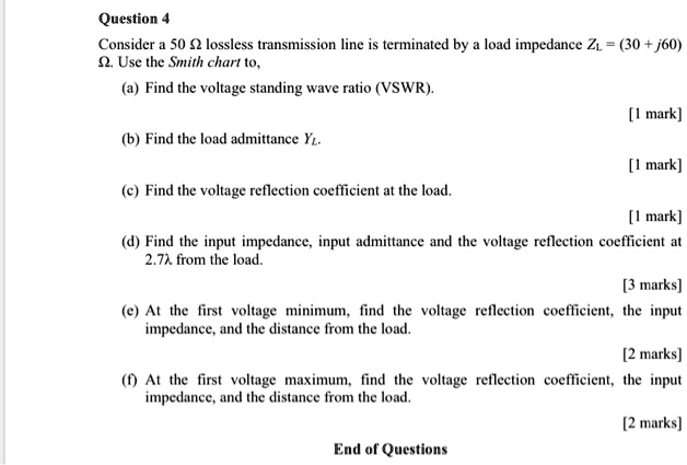 SOLVED: Question 4 Consider a 50 lossless transmission line is terminated by a load impedance Z ...