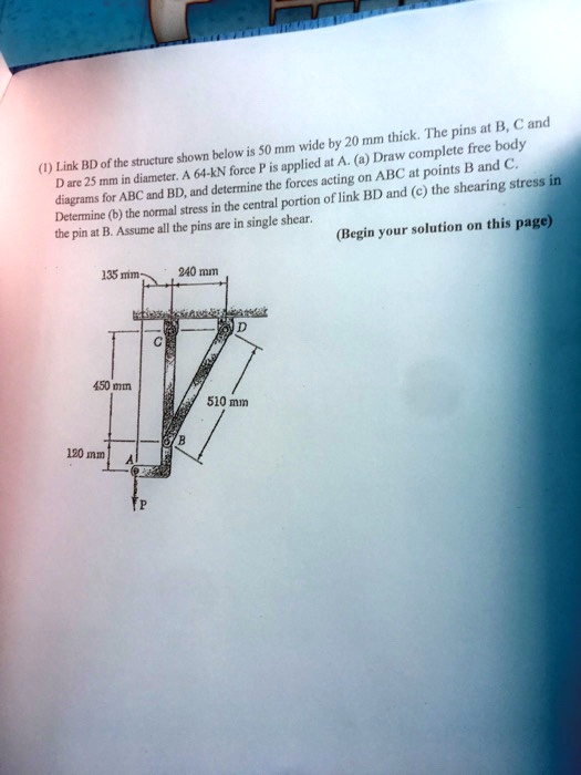 (1) Link BD of the structure shown below is 50 mm wide by 20 mm thick ...