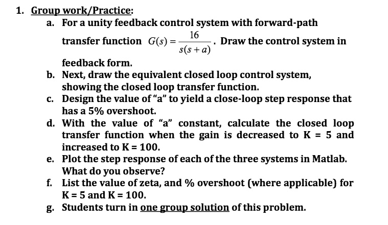 Solved Group Work For A Unity Feedback Control System With A Forward Path Transfer Function G