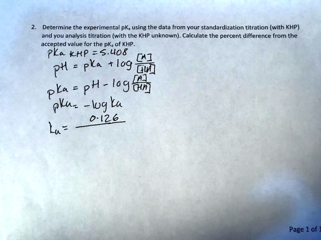 SOLVED:Determine the experimental pKa using the data from your standardization titration (with ...