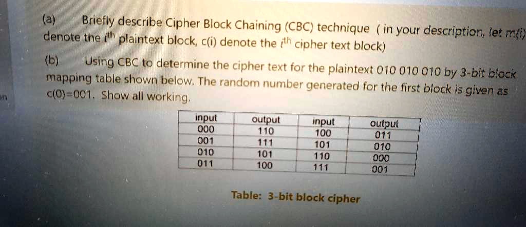 SOLVED: (a) Briefly describe Cipher Block Chaining (CBC) technique. In ... SOLVED: (a) Briefly describe Cipher Block Chaining (CBC) technique. In ...