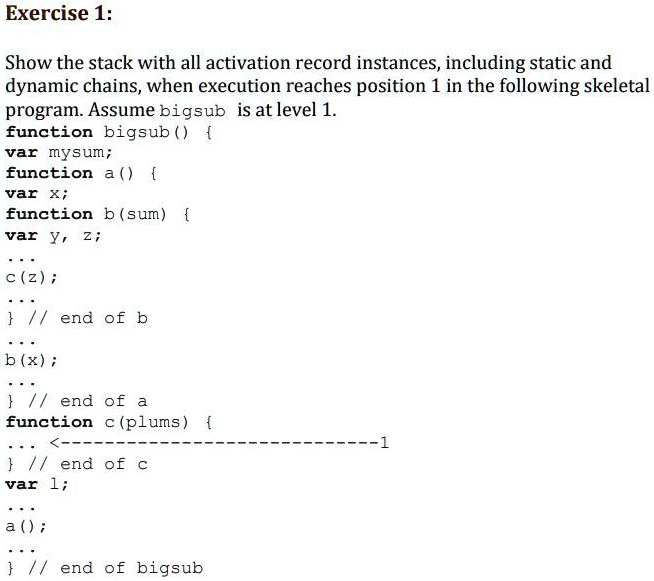 exercise1 show the stack with all activation record instancesincluding ...
