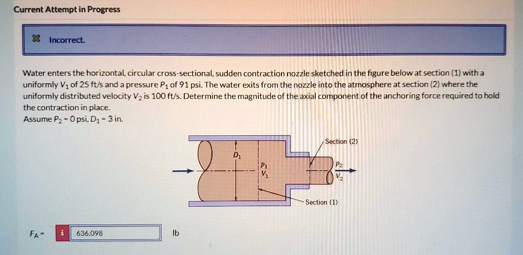 SOLVED: Current Attempt in Progress Incorrect Water enters the horizontal, circular cross ...
