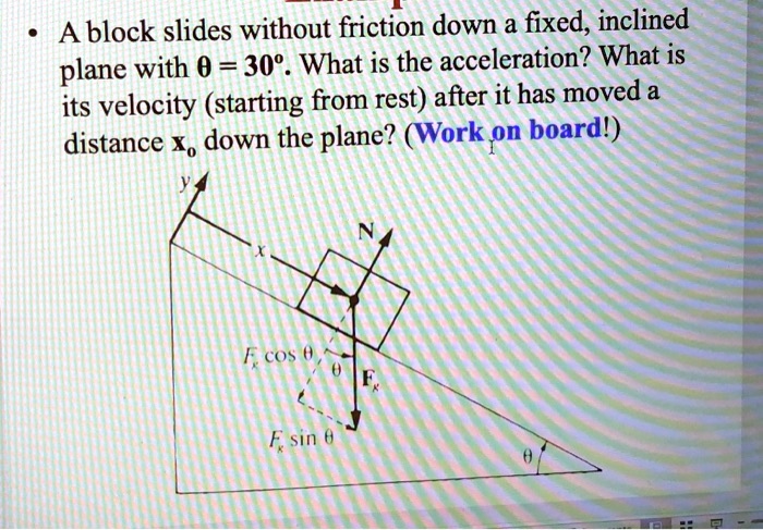 a block slides without friction down fixed inclined plane with 0 30 what is the acceleration ...