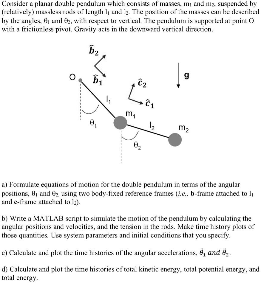 SOLVED: Consider a planar double pendulum which consists of masses, mi and m2, suspended by ...