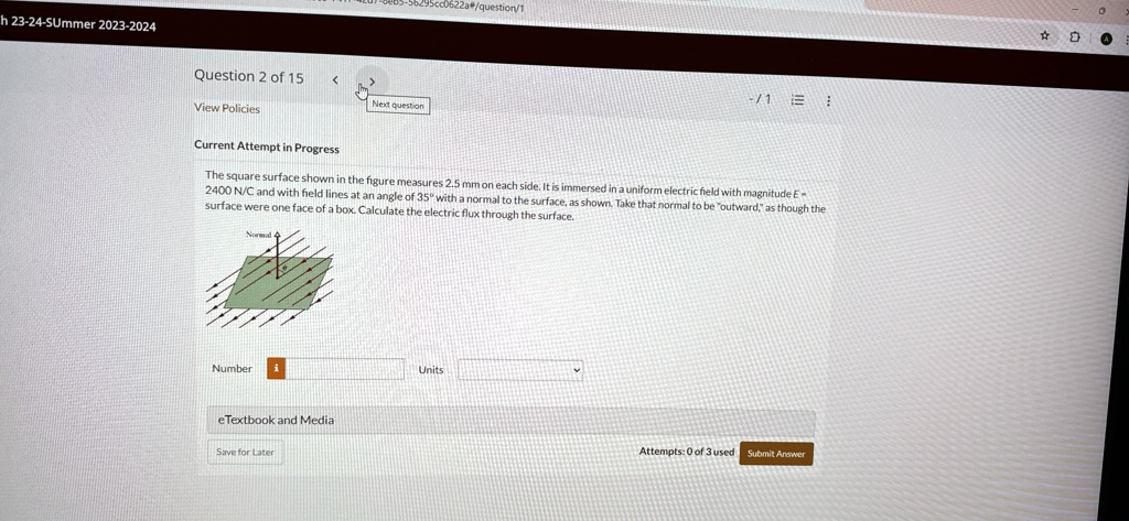 question 2 of 15 view policies current attempt in progress the square surface shown in the ...
