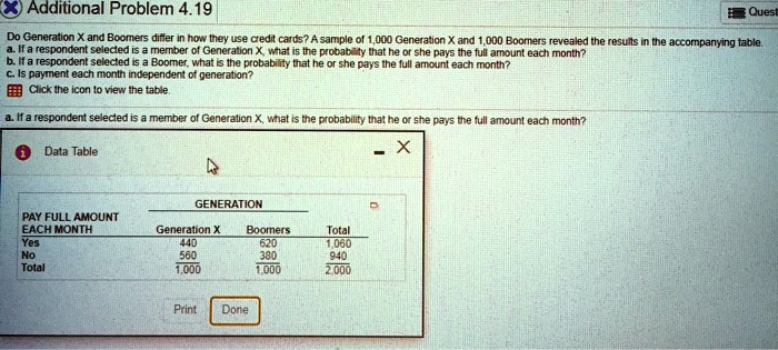 SOLVED: Additional Problem 4.19 Quest Do Generaton and Boomers direr in ...