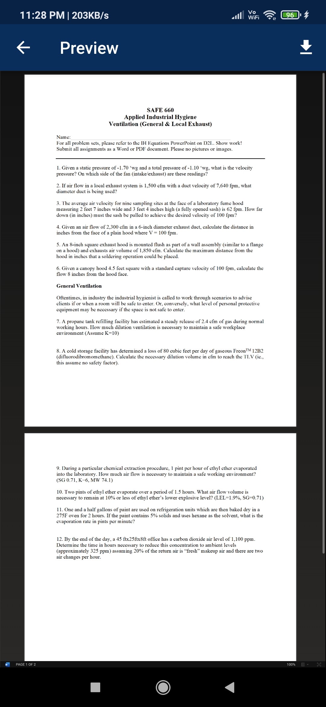 11:28 PM| 203KB/s Vo WiFi Preview SAFE 660 Applied Industrial Hygiene ...