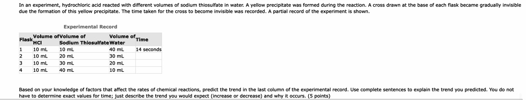 SOLVED: In an experiment, hydrochloric acid reacted with different ...
