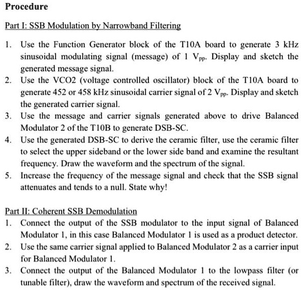 Solved Texts Can You Write A Program In Matlab Please Procedure Part I Ssb Modulation By 