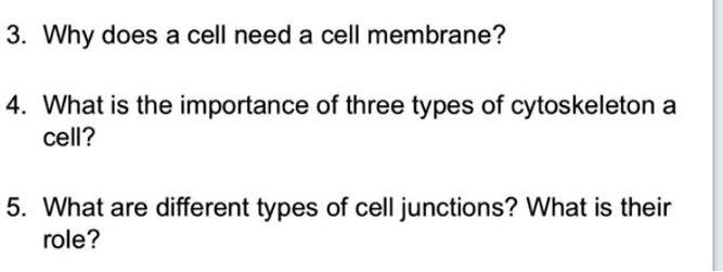 SOLVED: 3. Why does a cell need a cell membrane? 4. What is the ...