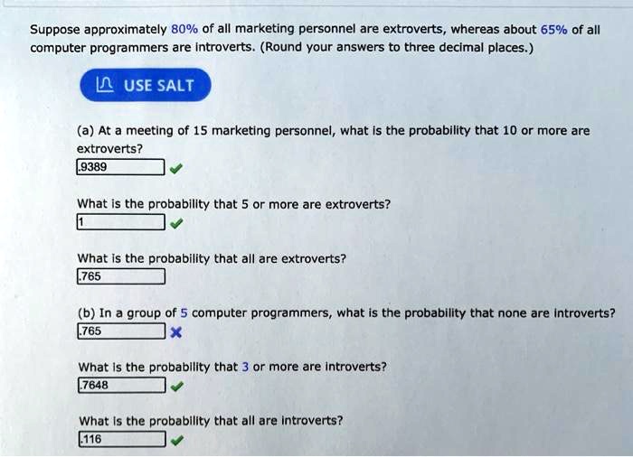Suppose Approximately 80 Of All Marketing Personnel Are Extroverts Whereas About 65 Of All