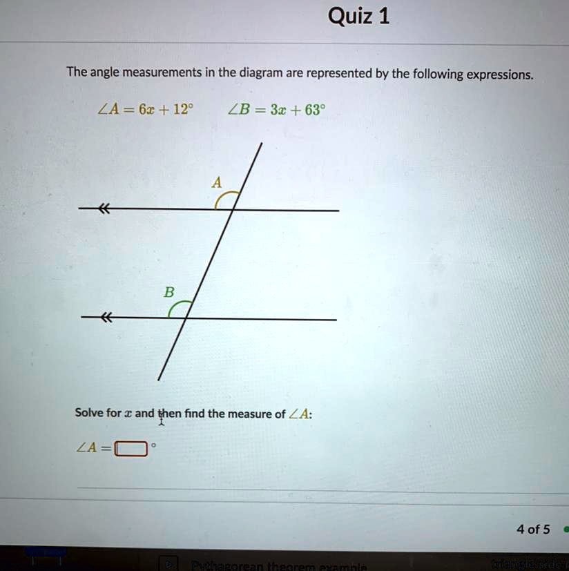 Quiz 1 The angle measurements in the diagram are represented by the ...