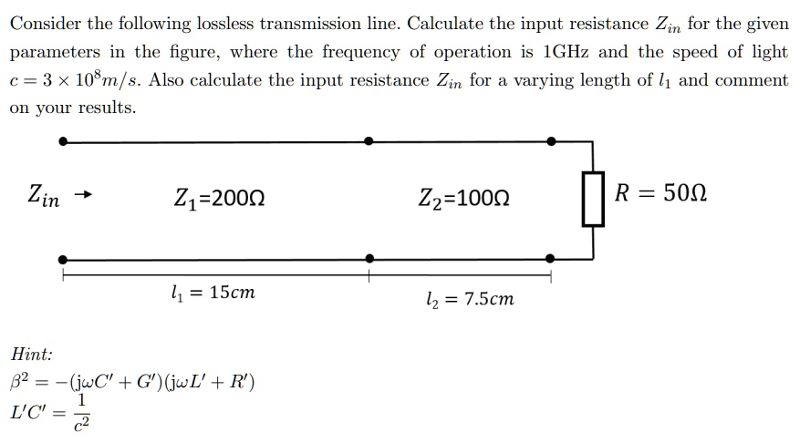 SOLVED: Consider the following lossless transmission line. Calculate ...