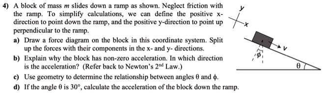 4) A block of mass m slides down a ramp as shown. Neglect friction with ...