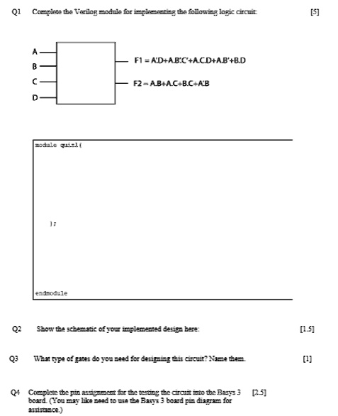 SOLVED: Q1: Complete the Verilog module for implementing the following ... SOLVED: Q1: Complete the Verilog module for implementing the following ...