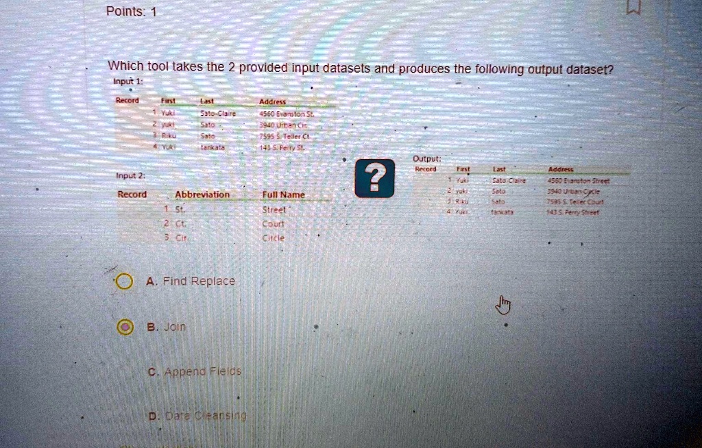 points 1 which tool takes the 2 provided input datasets and produces the following output ...