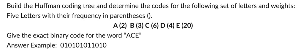 build the huffman coding tree and determine the codes for the following ...