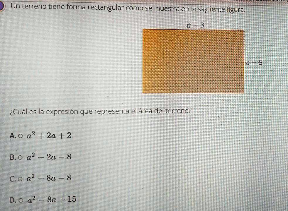 SOLVED: ¿Cuál es la expresión que representa el área del terreno ...