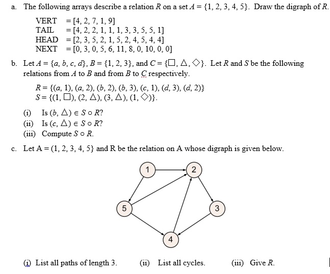 the following arrays describe relation r on set a 12345 draw the ...