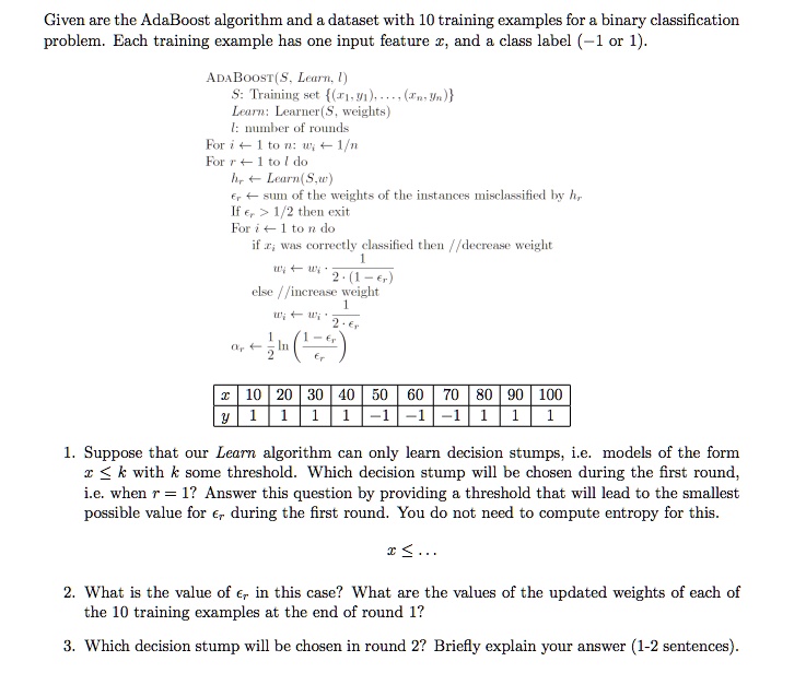 Solved How To Solve Ensemble Given Are The Adaboost Algorithm And A Dataset With 10 Training