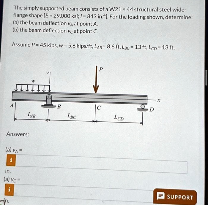 SOLVED: The simply supported beam consists of a W21x44 structural steel ...