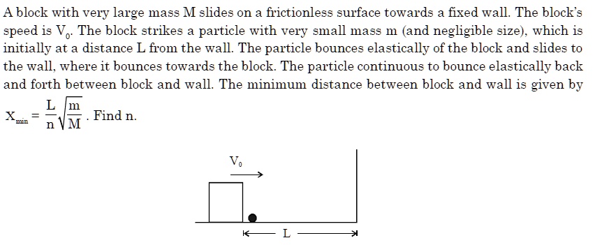SOLVED: A block with a very large mass M slides on a frictionless surface towards a fixed wall ...