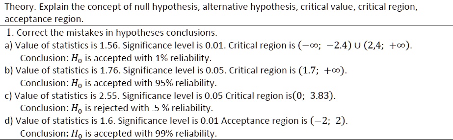SOLVED: Theory. Explain the concept of null hypothesis, alternative ...