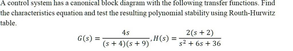 A control system has a canonical block diagram with the following transfer functions. Find the ...