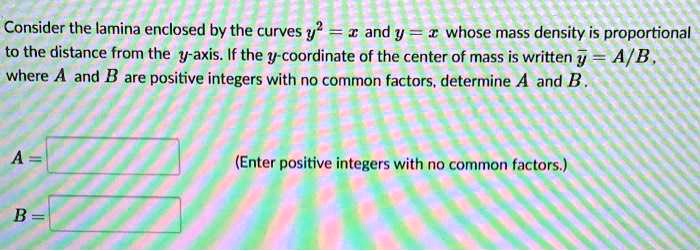 SOLVED:Consider the lamina enclosed by the curves y? I and y I whose ...