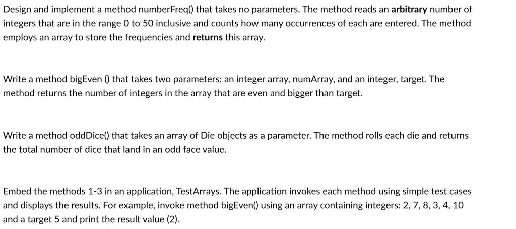 SOLVED: In Java, please design and implement a method called numberFreq ...