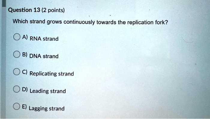 question 13 2 points which strand grows continuously towards the ...