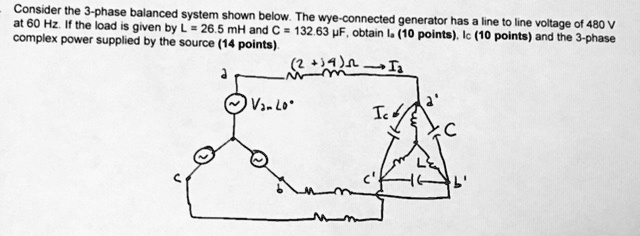 Consider the 3-phase balanced system shown below. The wye-connected ...