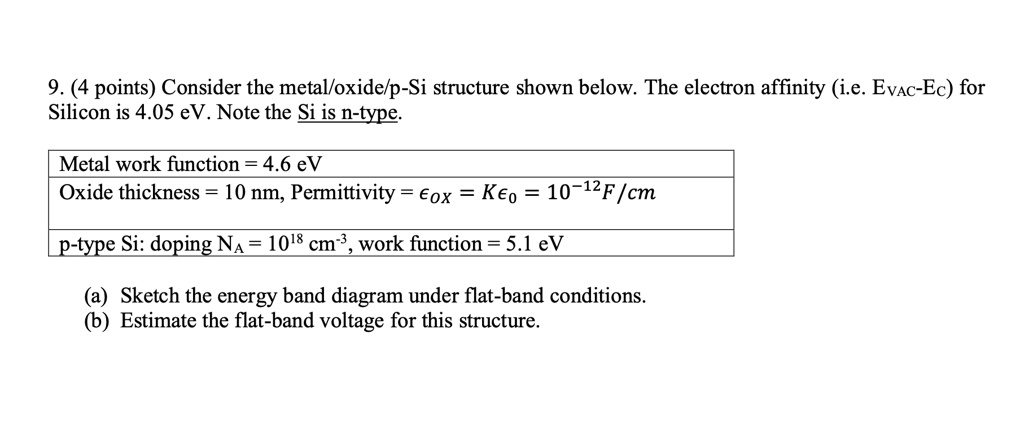 Ignore Si is n-type 9. (4 points) Consider the metal-oxide-Si structure ...