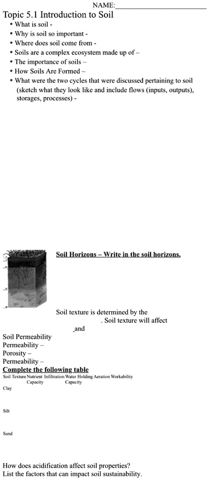 SOLVED: Help, please! NAME Topic 5.1 Introduction to Soil: What is soil ...